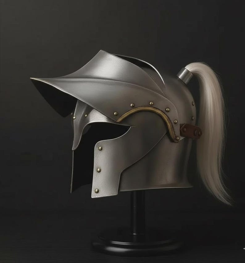 Medieval Knight Steel Helmet With Visor & Plume | Renaissance Armor - Etsy
