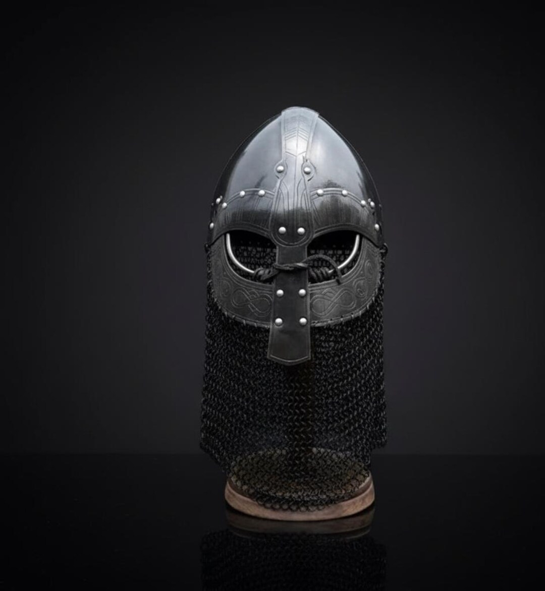 Handcrafted Steel Viking Helmet | Chainmail Aventail, LARP Cosplay ...