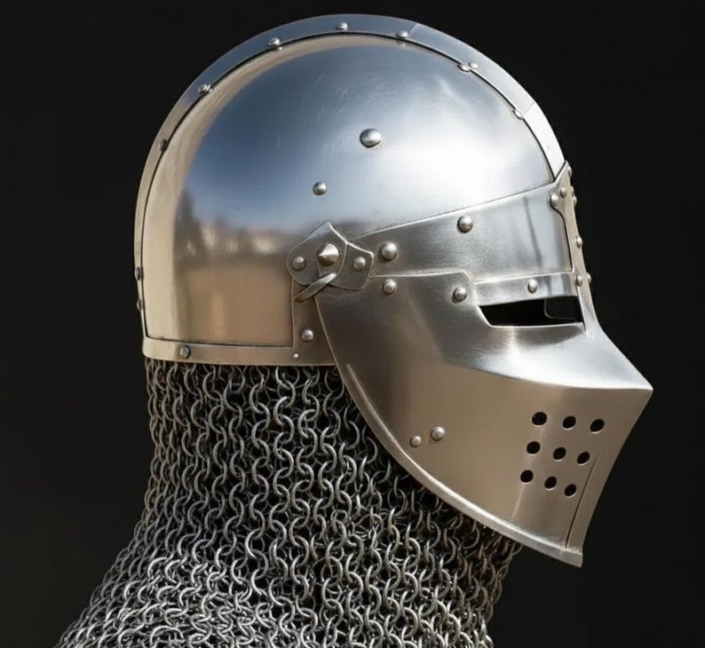 Medieval Gothic Chainmail Helmet | Handmade Steel Knight Close Helmet ...