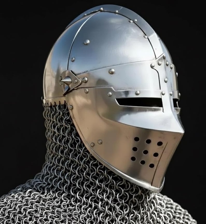 Medieval Gothic Chainmail Helmet | Handmade Steel Knight Close Helmet ...