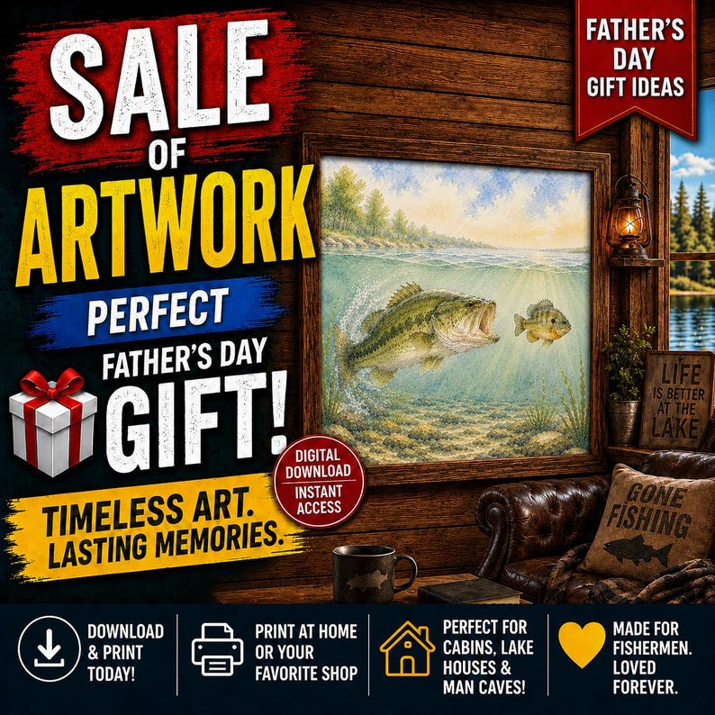 Largemouth Bass Wall Art Digital Download, Bass and Perch PNG Printable ...
