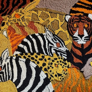 Vintage 1970’s MCM Jungle Animal Wall Textile Art Tapestry Big Cat ...