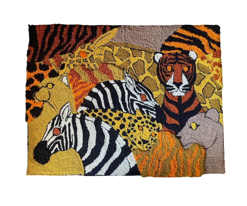 Vintage 1970’s MCM Jungle Animal Wall Textile Art Tapestry Big Cat ...