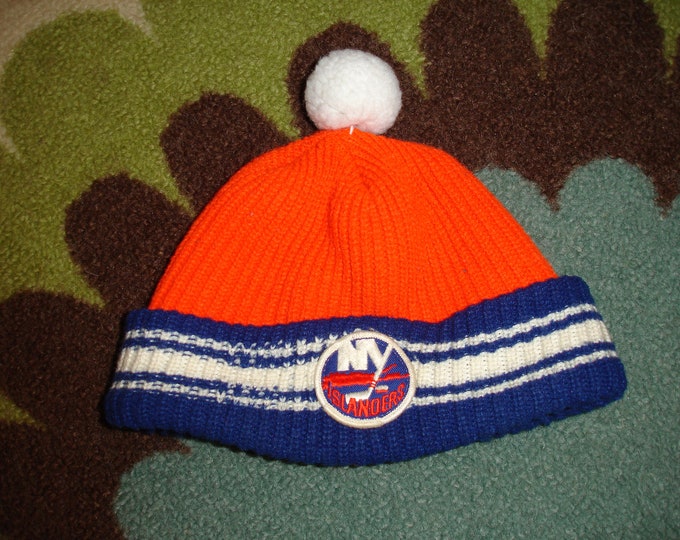 Vintage 1970's 80s NY Islanders Hockey Knit Pom Pom Hat Cap Striped ...