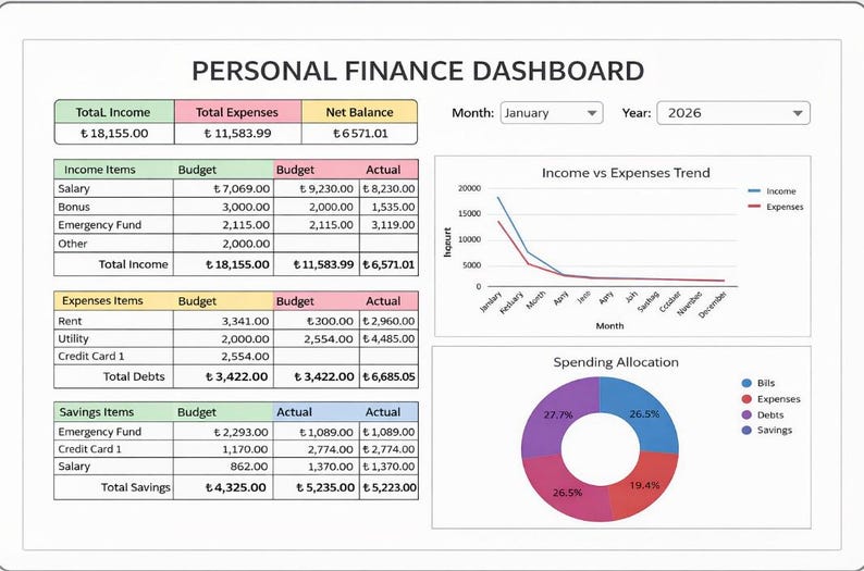 Personal Finance Dashboard | Budget & Expense Tracker Spreadsheet ...