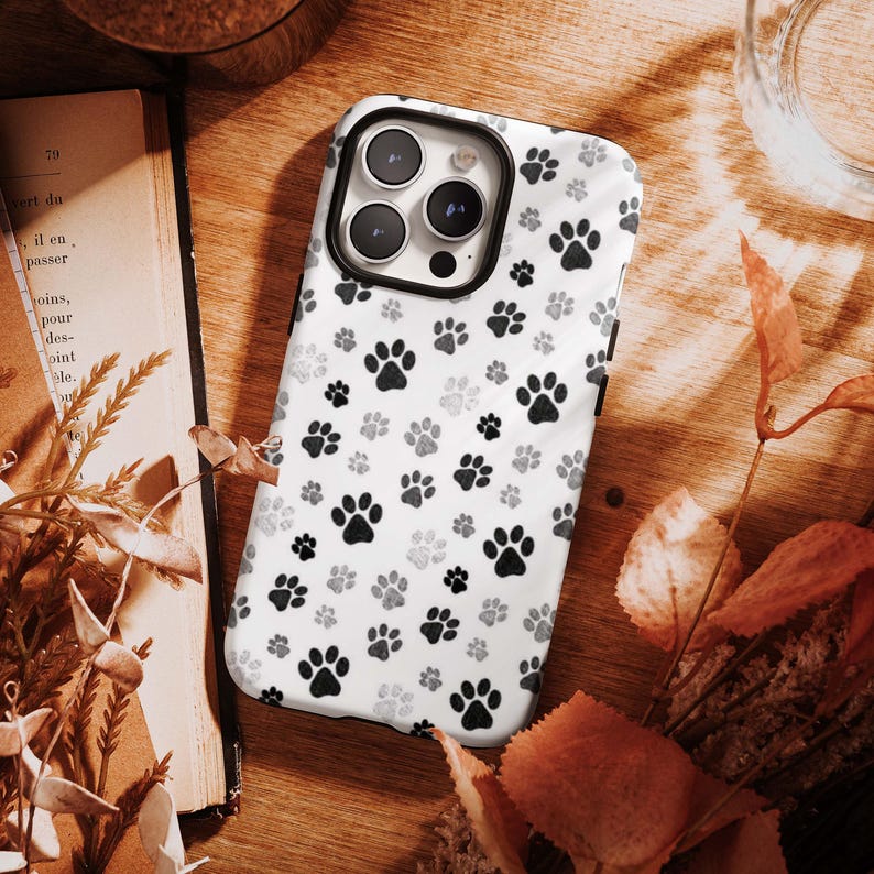 Minimalist Black & White Paw Print Phone Case, Cute Pet Footprint Cover ...