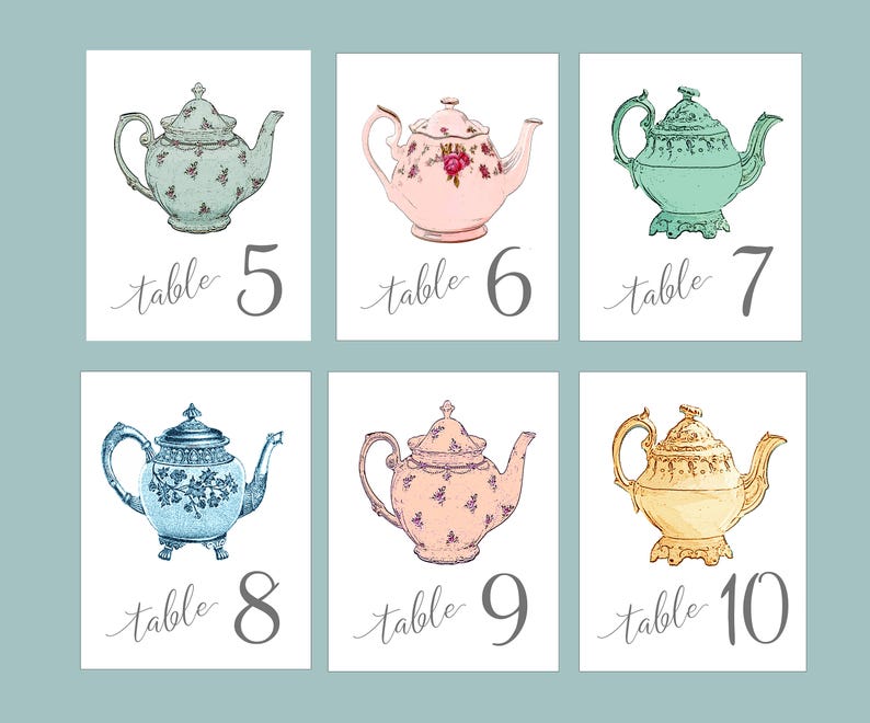 Teapot Table Numbers Teapot Table Tents Teapot Table | Etsy