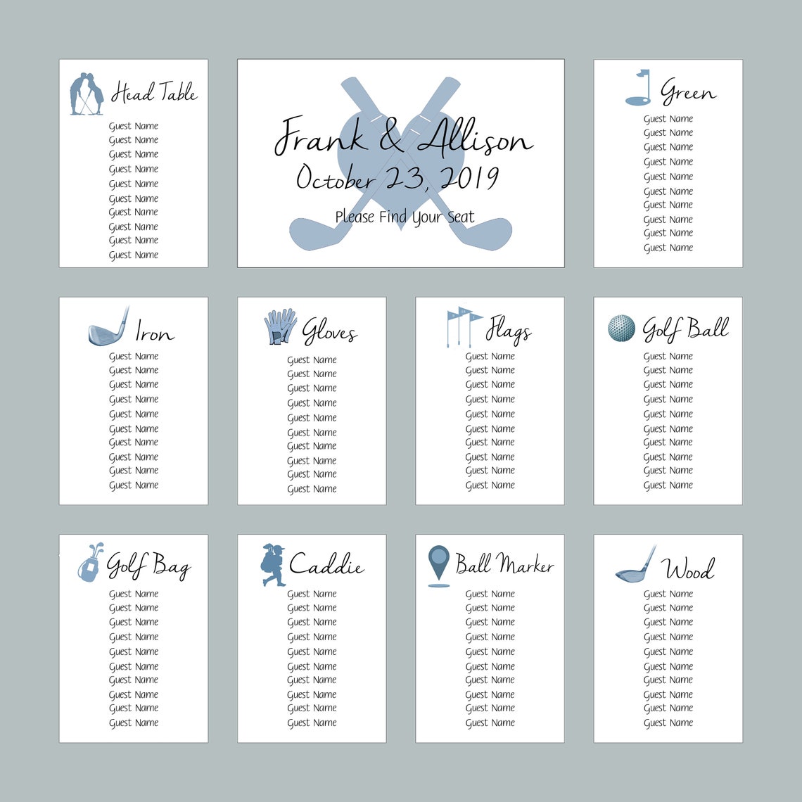 Golf Theme Wedding, Golf Party or Event, Golf Table Cards, Table ...