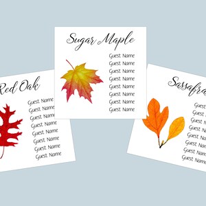 Autumn Leaf Seating Cards, Fall Leaf Seating Charts, Wedding Place Card ...