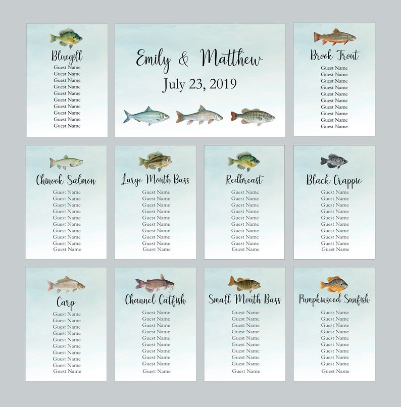Fish Seating Charts Fishing Seating Cards Fish Seating - Etsy