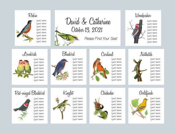 Bird Seating Cards Table Seating Assignment Cards Seating - Etsy