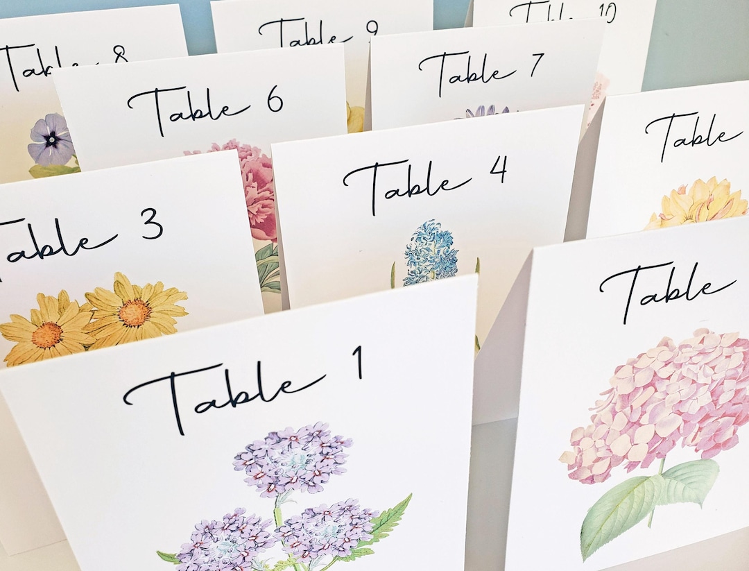 Pastel Flower Table NUMBERS, Floral Wedding Cards, Botanical Assortment ...