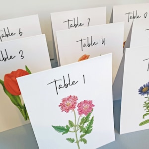Flower Table NUMBER Cards, Wedding Table Cards, Botanical Table Cards ...