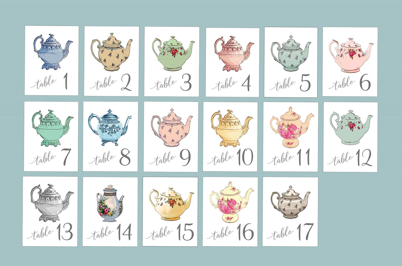 Teapot Table Numbers Teapot Table Tents Teapot Table | Etsy