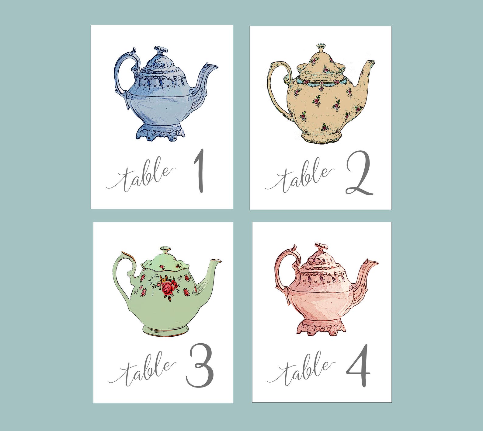Teapot Table Numbers Teapot Table Tents Teapot Table | Etsy