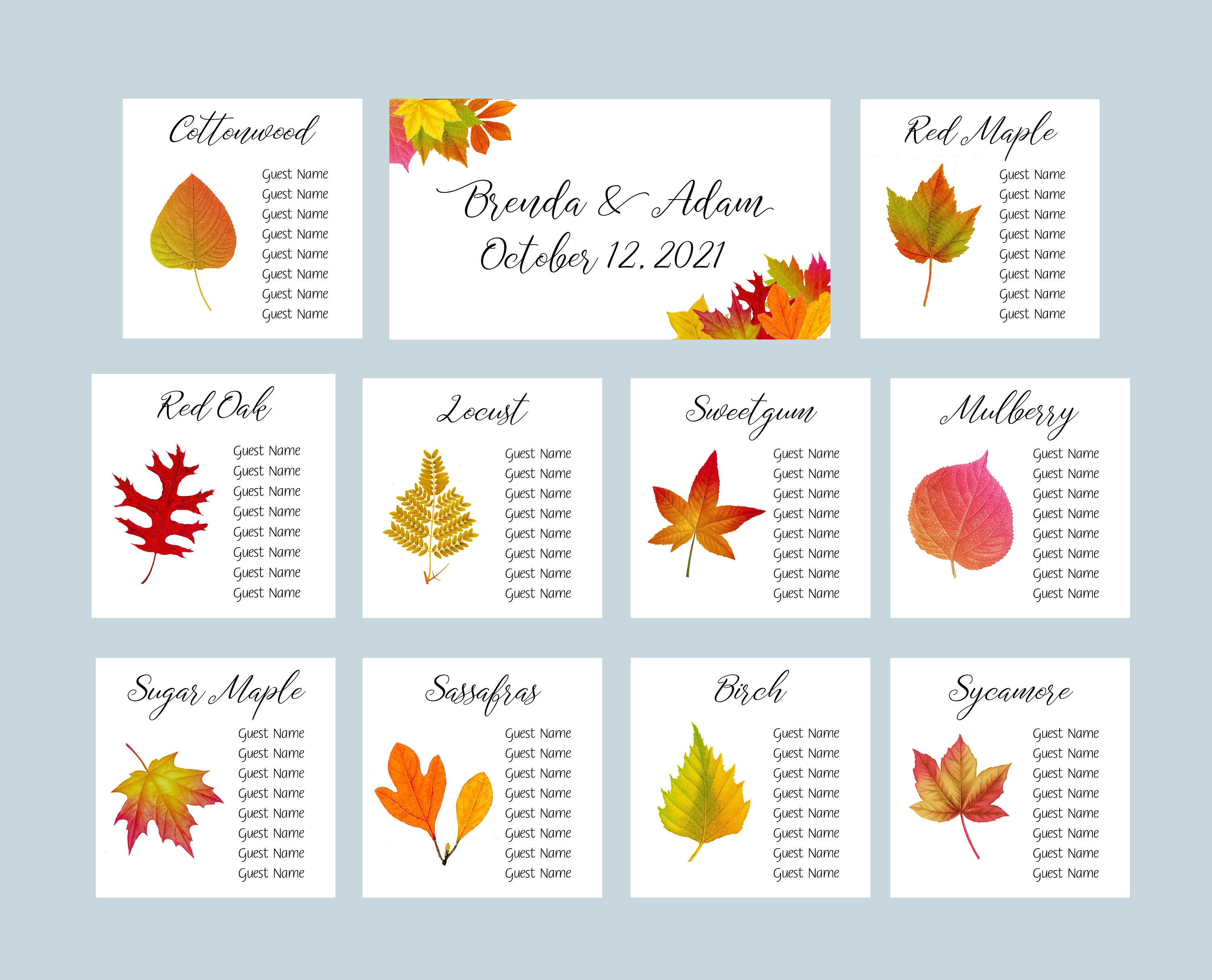 Autumn Leaf Seating Cards Fall Leaf Seating Charts Wedding | Etsy