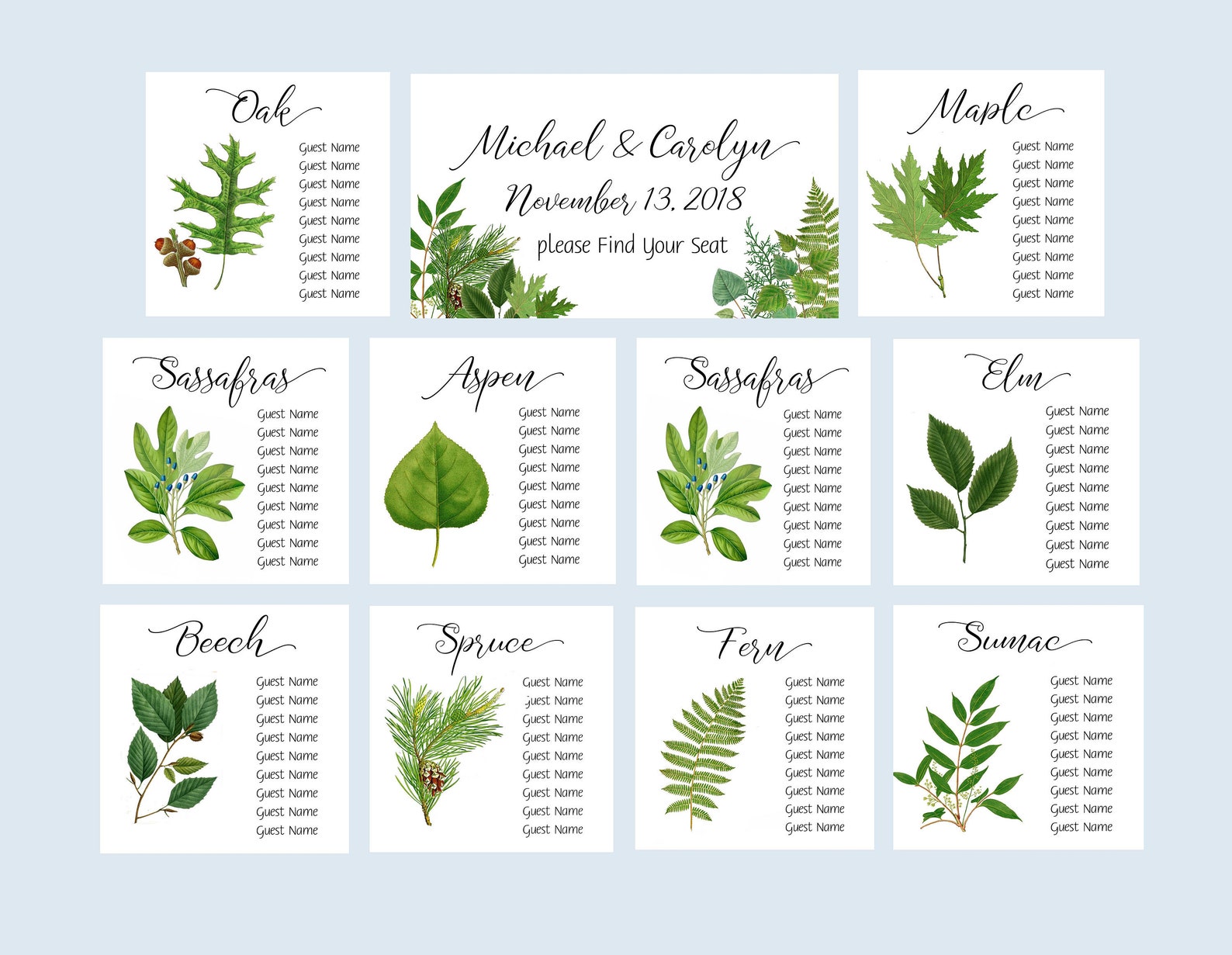 Woodland Seating Cards Table Seating Assignment Cards - Etsy