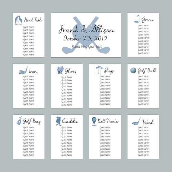 Golf Wedding Seating Charts Golf Seating Cards Golfing | Etsy