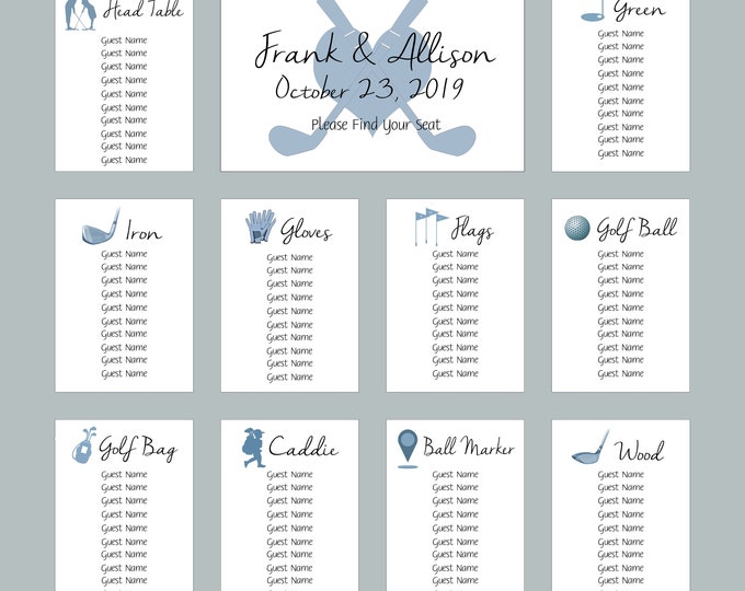 Golf Wedding Seating Charts, Golf Seating Cards, Golfing Seating Charts ...