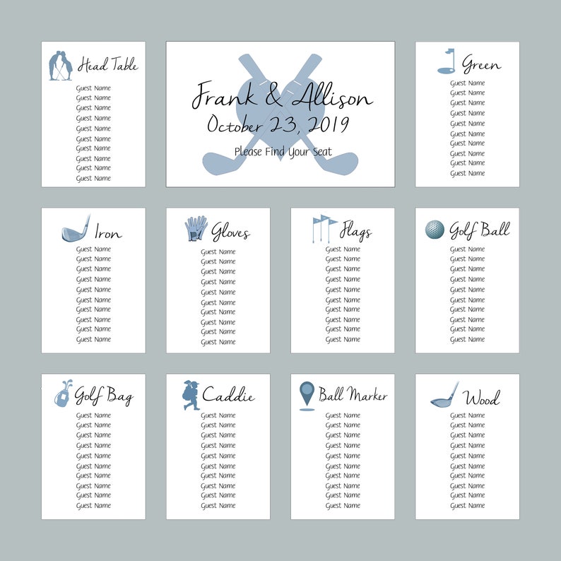 Golf Wedding Seating Charts, Golf Seating Cards, Golfing Seating Charts ...