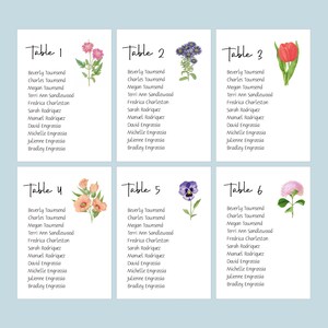 Flower Seating Cards, Floral Seating, Seating Cards by Table Number ...