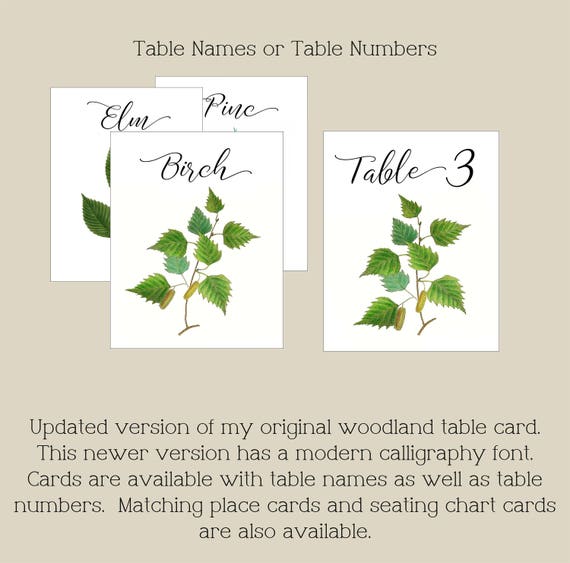 Botanical Cards Woodland Table Tents Wedding Table Numbers Woodland ...