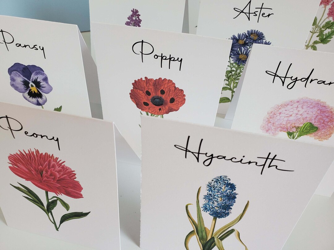 Flower NAME Table Cards, Wedding Table Cards, Botanical Table Cards ...