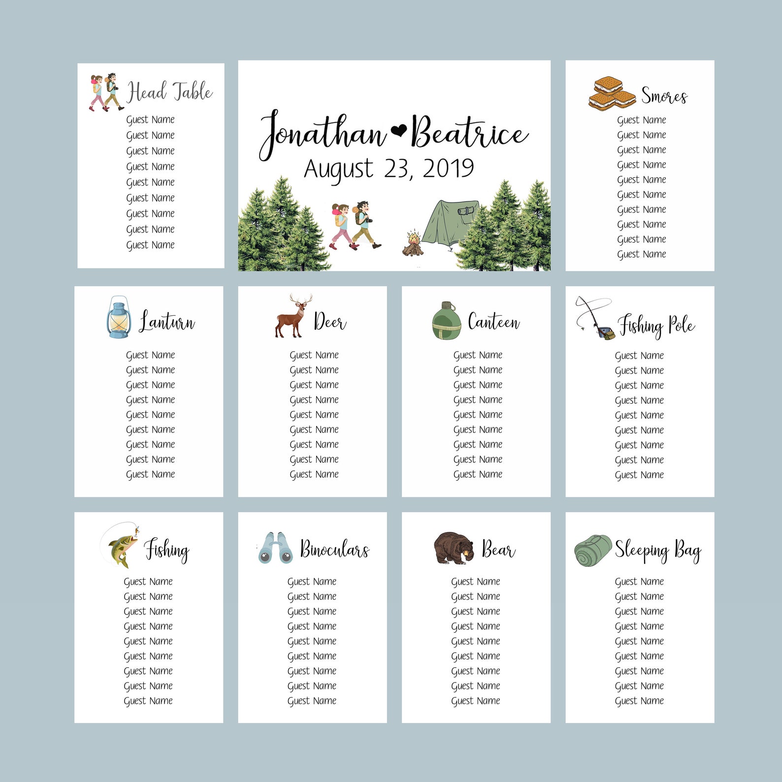 Camping Seating Charts Table Assignment Cards Seating - Etsy