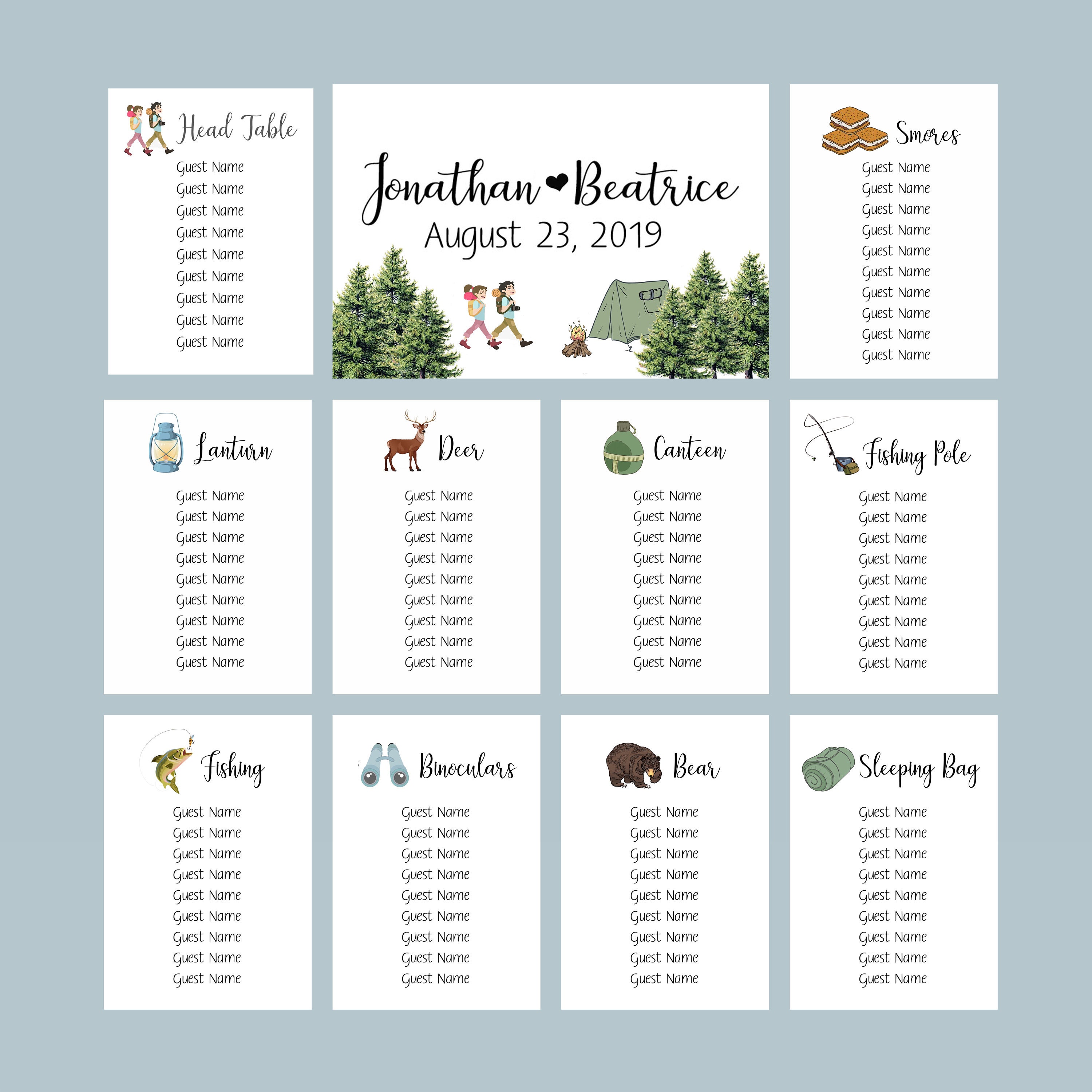 Camping Seating Charts Table Assignment Cards Seating - Etsy