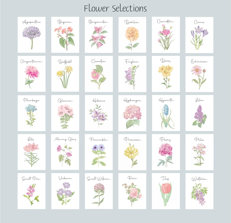 PASTEL Flower Table NUMBERS, Floral Wedding Cards, Botanical Assortment ...