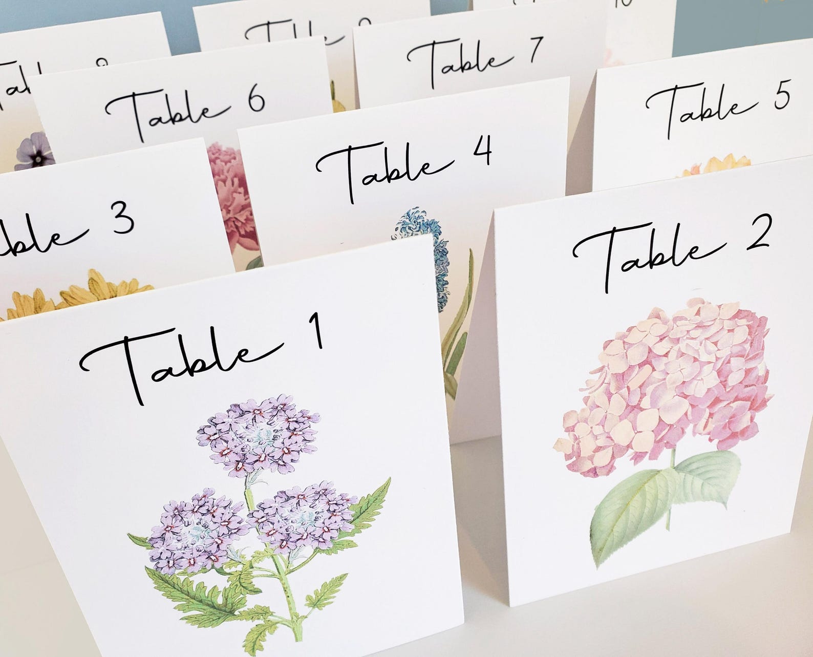 PASTEL Flower Table NUMBERS, Floral Wedding Cards, Botanical Assortment ...
