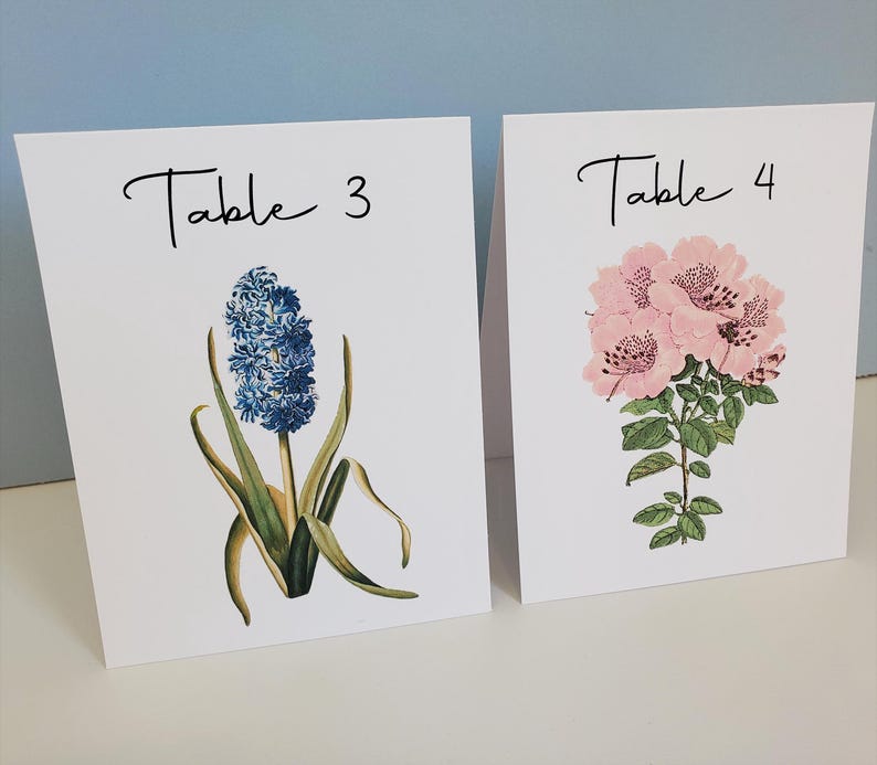 Flower Table NUMBER Cards, Wedding Table Cards, Botanical Table Cards ...