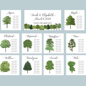 Green Tree Seating Cards, Table Assignment Charts, Seating Information ...