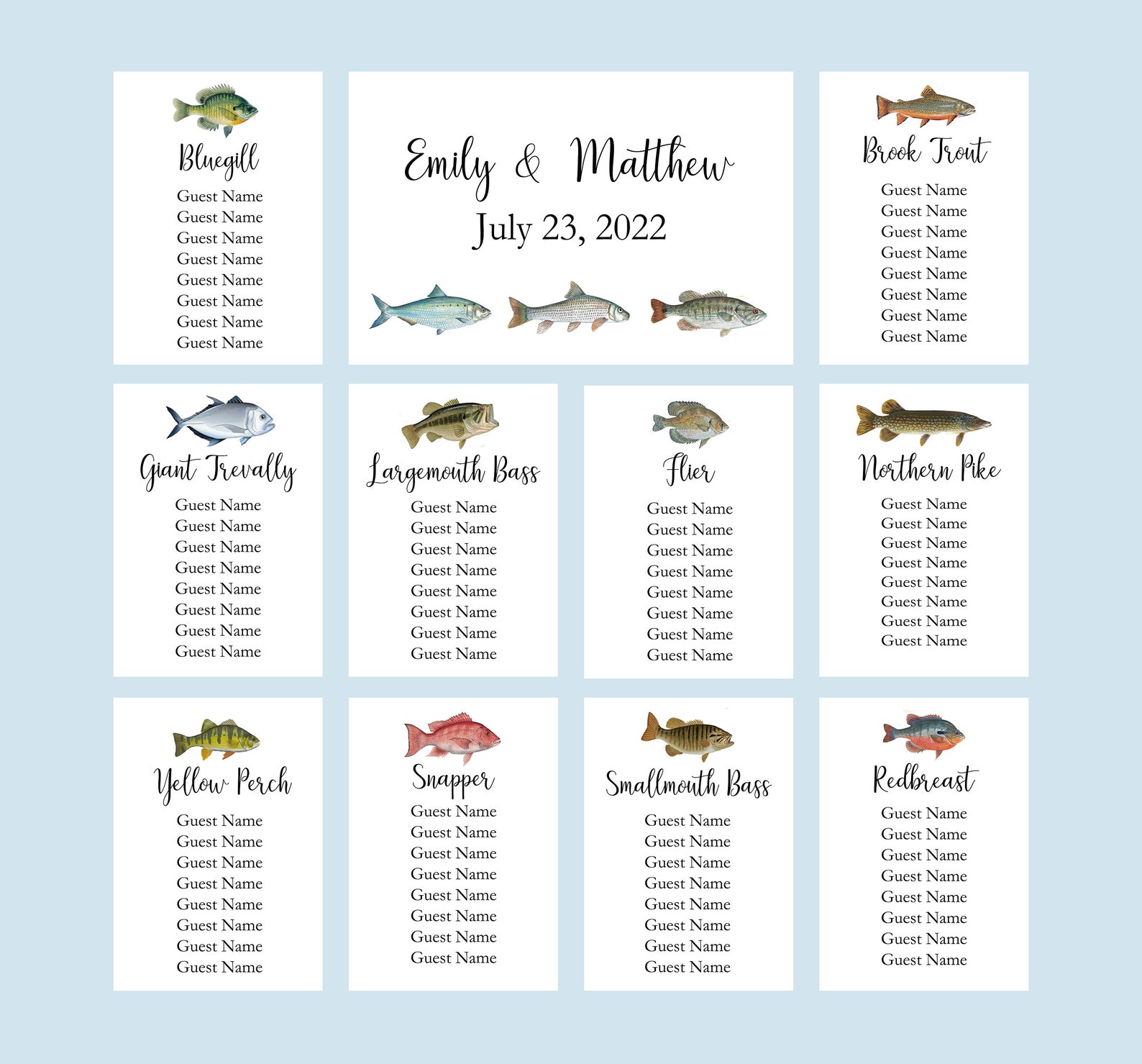 Fish Seating Charts, Fishing Seating Cards, Fish Seating Charts ...