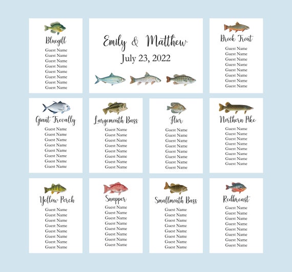 Fish Seating Charts Fishing Seating Cards Fish Seating - Etsy