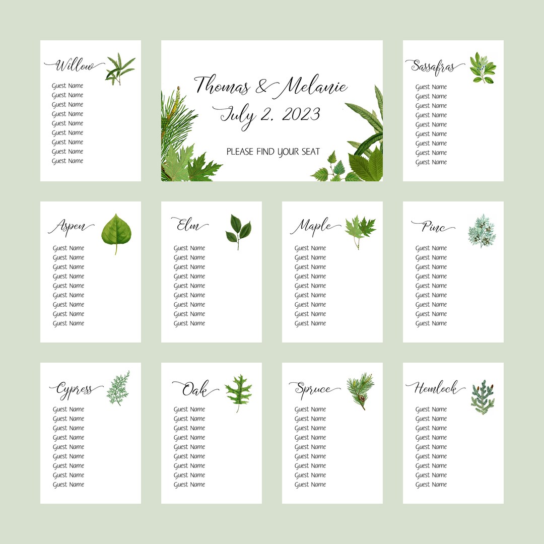 Woodland Seating Cards, Table Seating Leaf Cards, Seating Chart ...