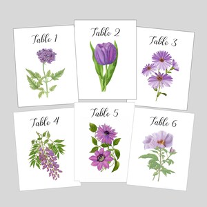 Table Numbers With Purple Flowers, Lavender, Lilac, Violet Table Cards ...