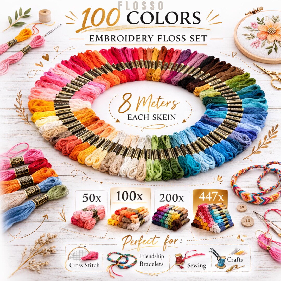 100 Colors Embroidery Floss Set – Friendship Bracelet String Kit – 6 ...