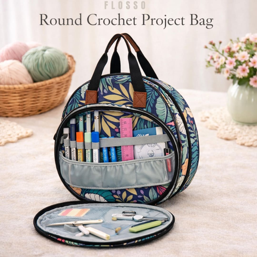 Round Craft Project Bag – Crochet, Knitting and Embroidery Organizer ...
