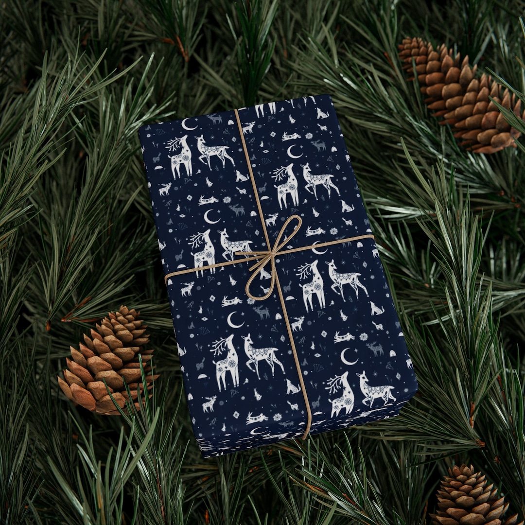 Winter Solstice Doodle Wrapping Paper - Mystical Woodland Creatures ...
