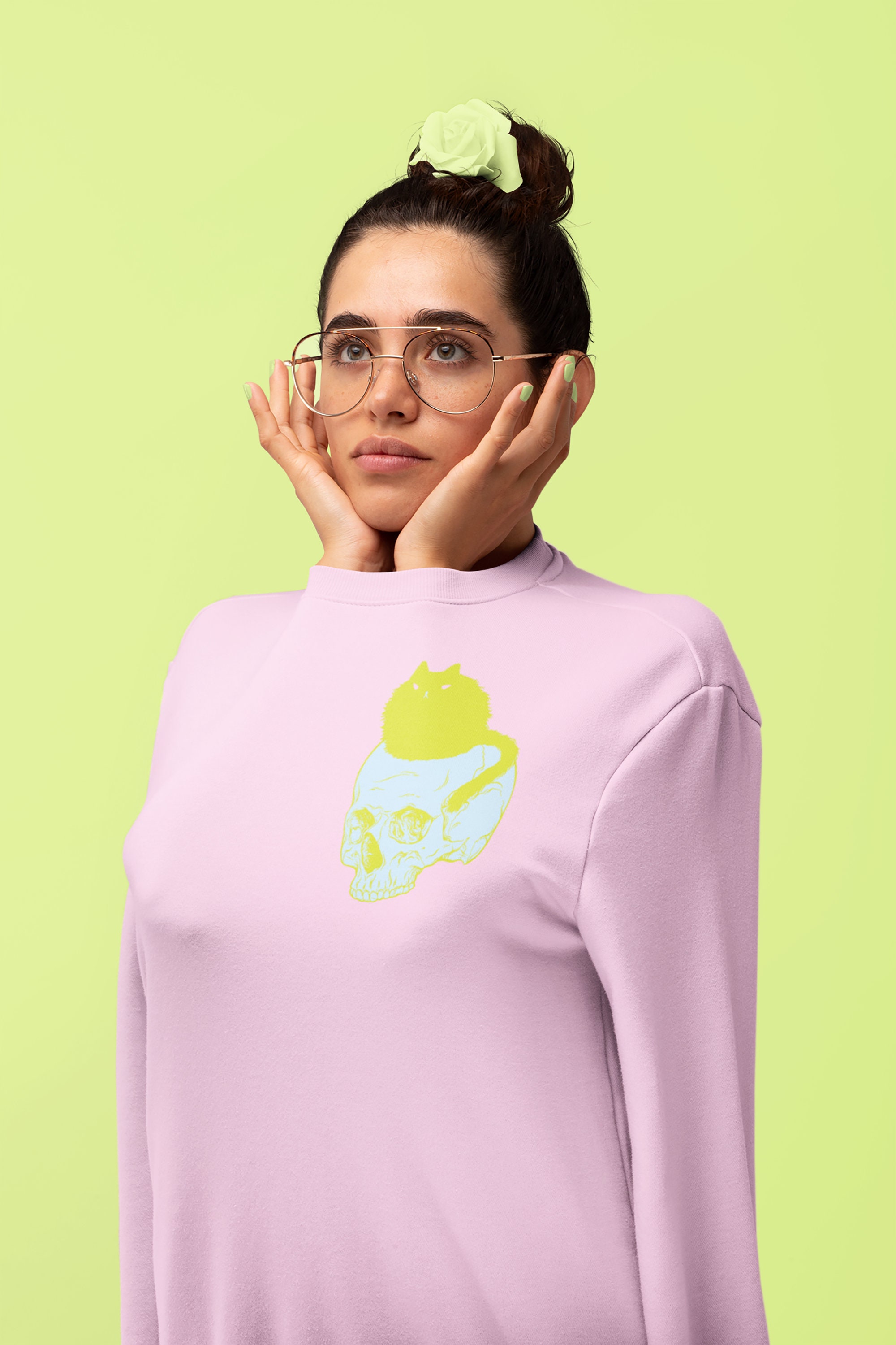 Poofy Grumpy Cat on Skull Sweatshirt Funny Cat Top Cat Lover - Etsy.de