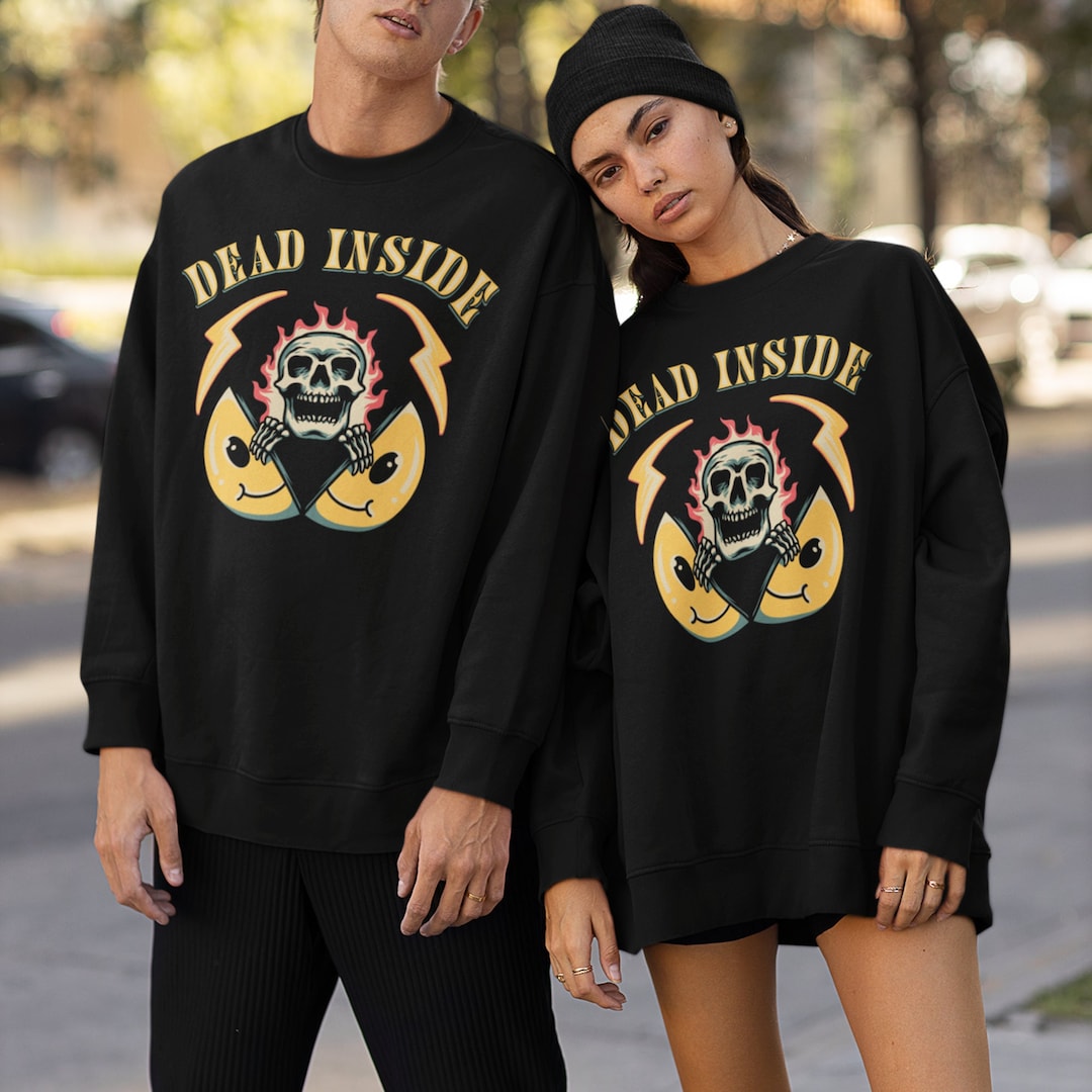 Dead Inside Smile Face Sweatshirt, Skeleton Shirt, Emo Pullover, Retro ...