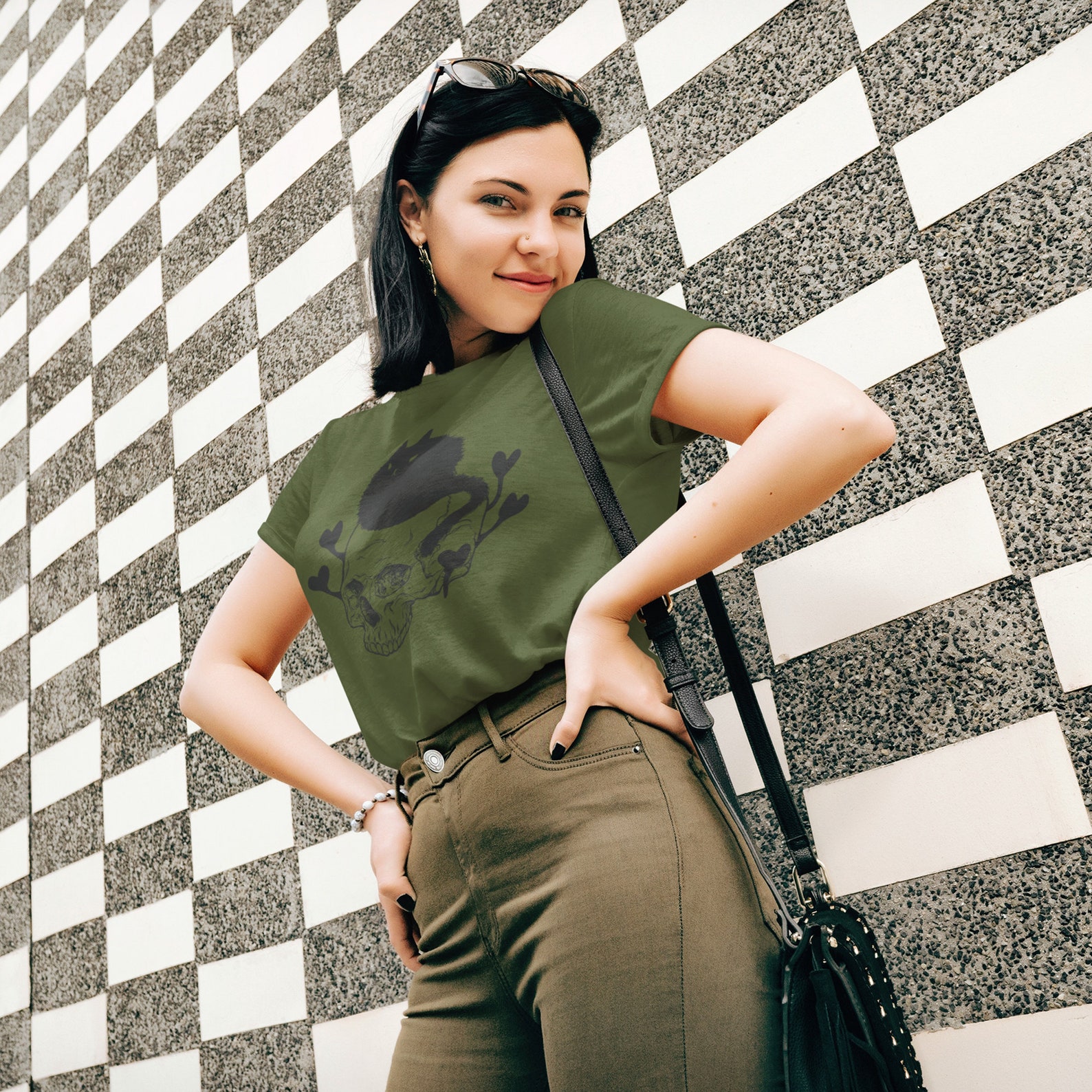 Poofy Black Cat on Skull Unisex Jersey Short Sleeve Tee, Funny Grumpy ...