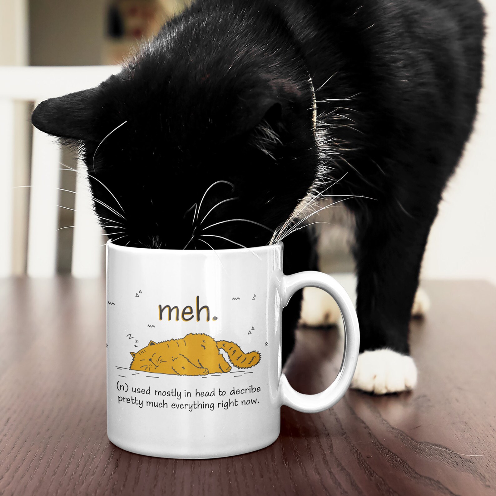 Meh Cat Mug Definition, Funny Cat Coffee Mug, Lazy Cat Cup, Grumpy Cat ...