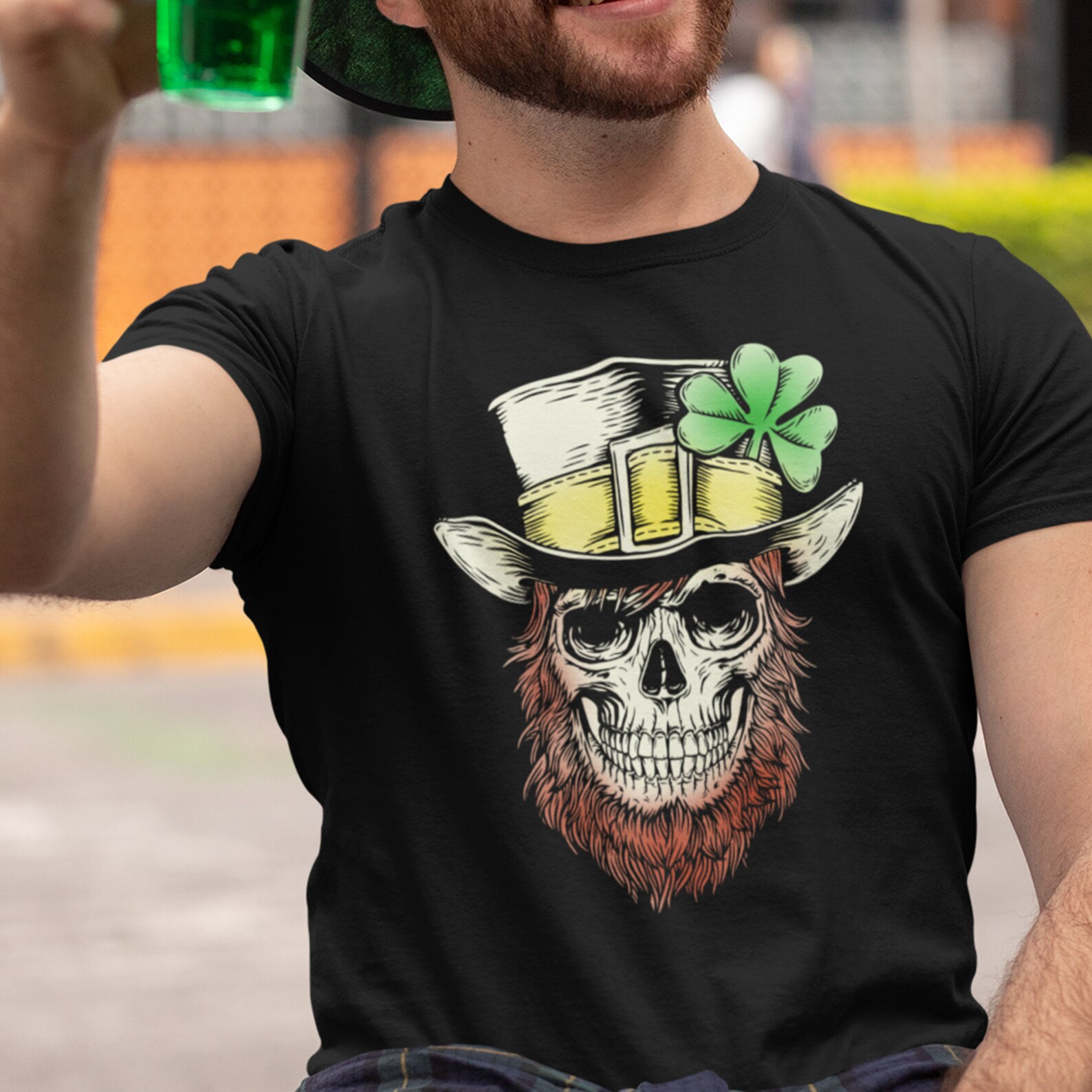 St Patrick's Day Leprechaun Skull, Green Shamrock T-shirt, Irish Pirate ...