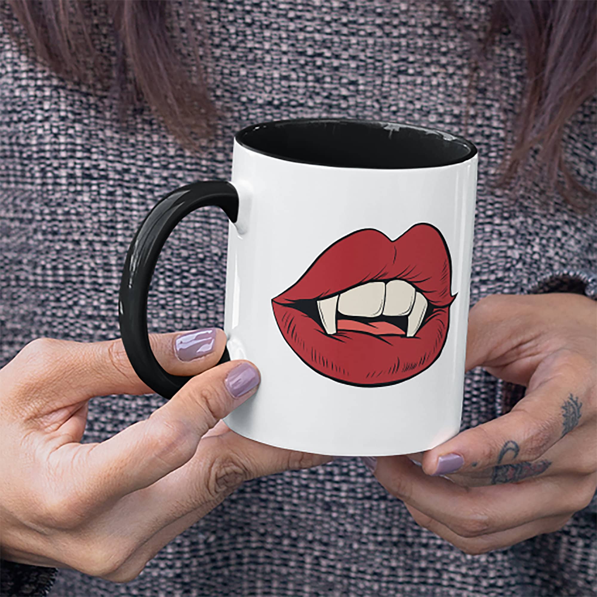 Vampire Kiss Red Lips Mug With Black Color Inside, Pop Culture Design ...
