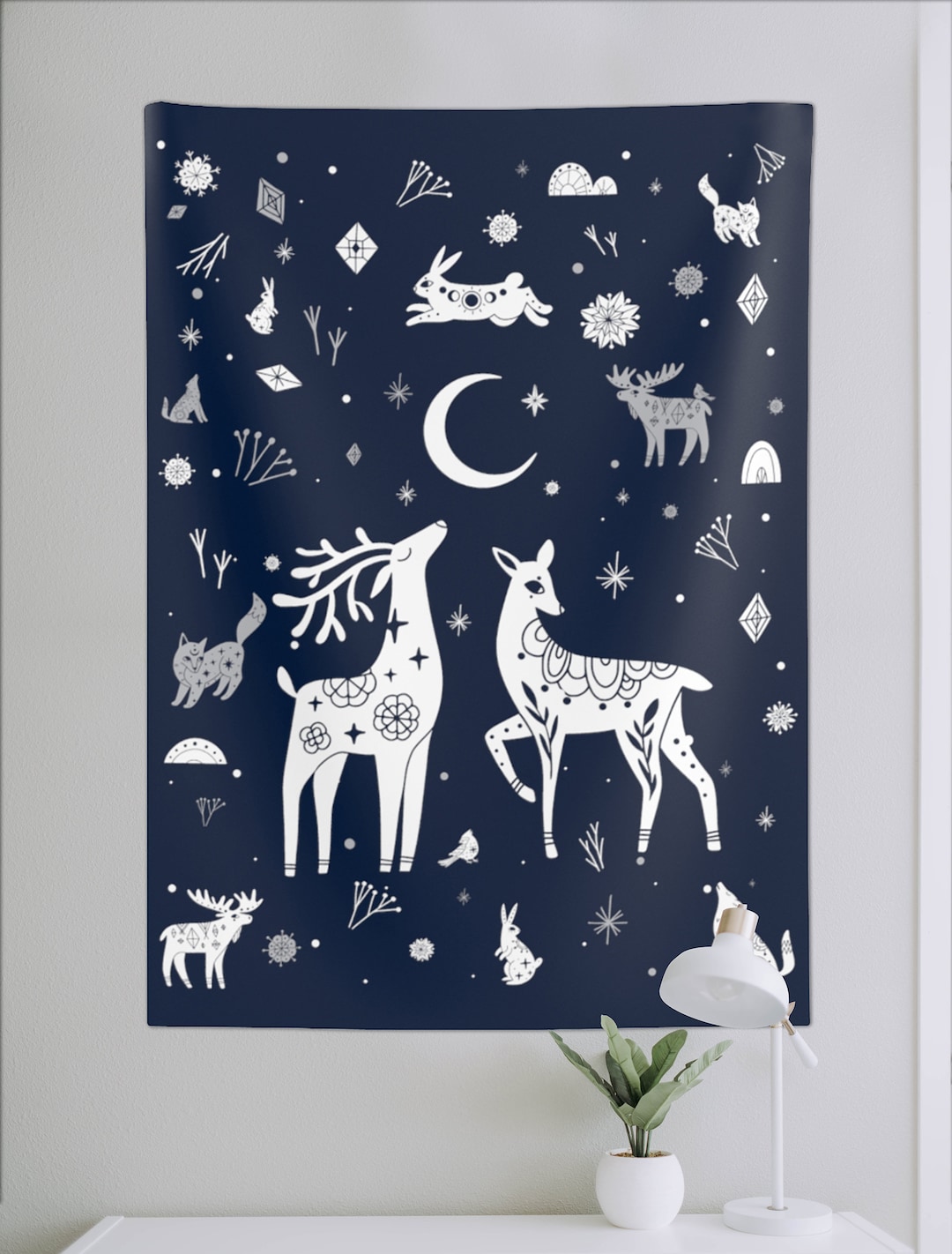 Winter Solstice Christmas Tapestry, Mystical Nordic Whimsical Woodland ...