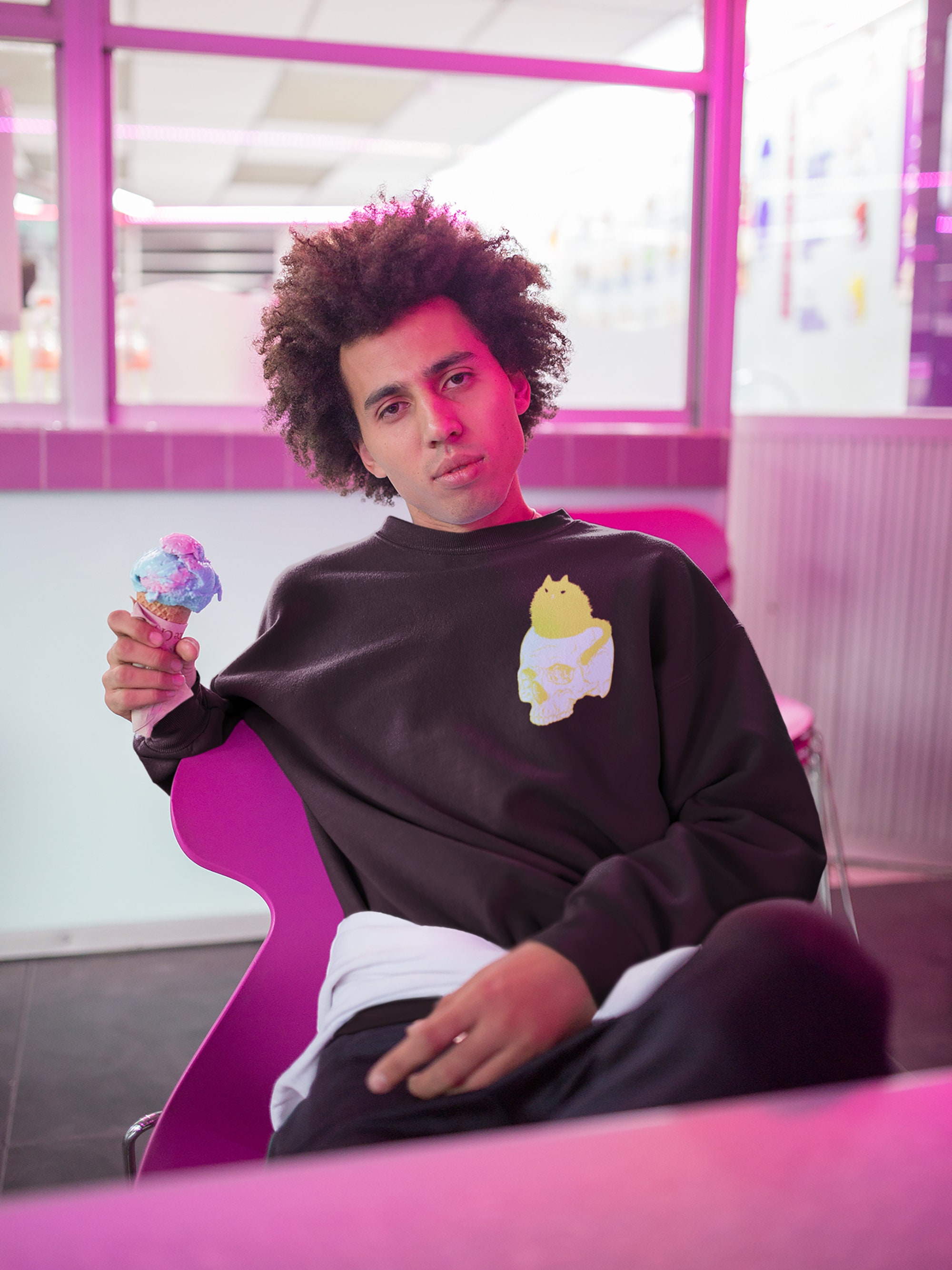 Poofy Grumpy Cat on Skull Sweatshirt Funny Cat Top Cat Lover - Etsy.de