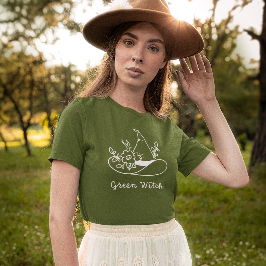 Green Witch Cute Witch Hat and Flowers Shirt, Wiccan Plant Witch, Gift ...