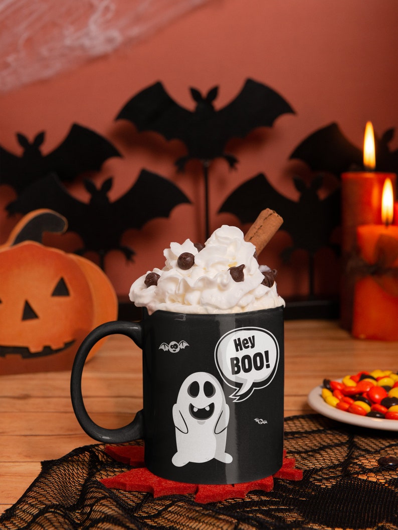 Hey BOO Funny Halloween Mug Ghost Coffee Cup Silly Vampire - Etsy